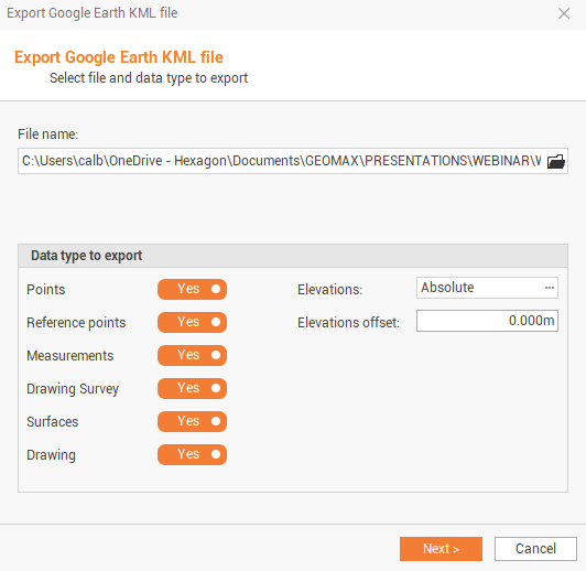 Export of Google Earth KML file