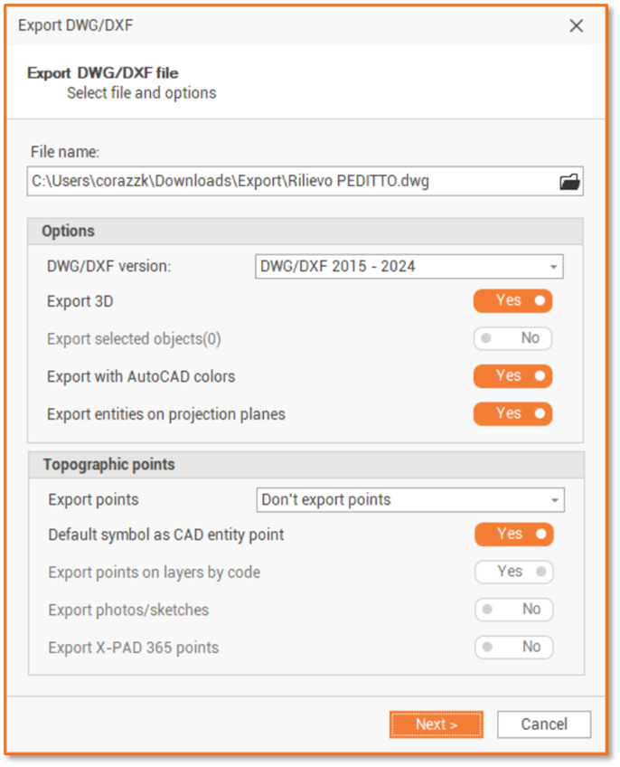 Export drawing in DWG/DXF format for AutoCAD