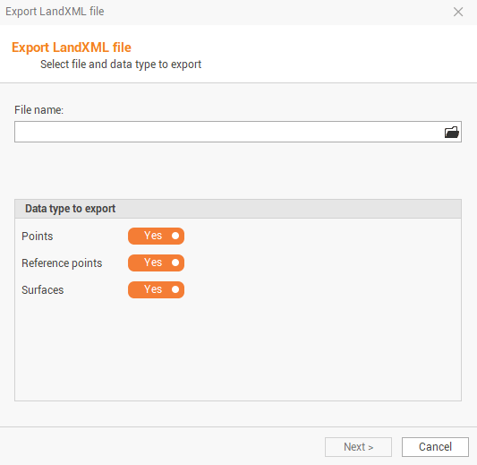 Export of data to LandXML format