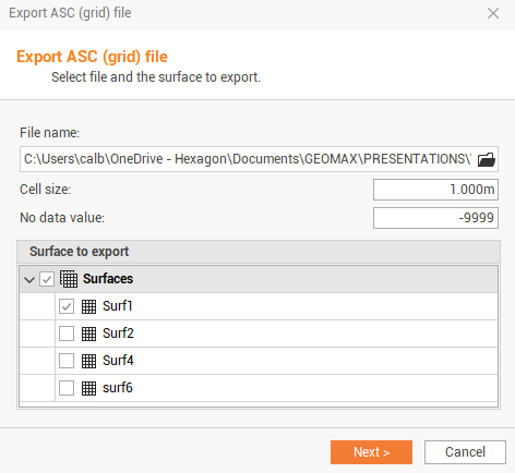 Export data to ASC (grid) file
