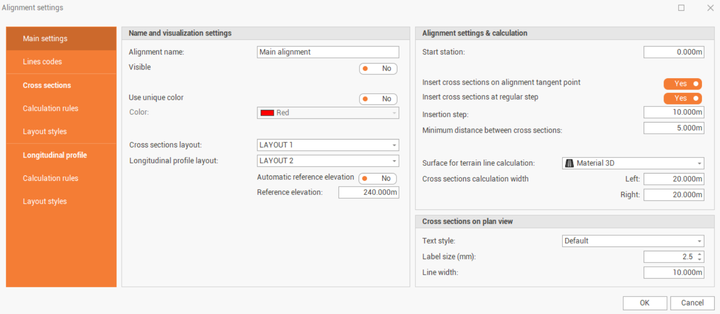 Alignment main settings